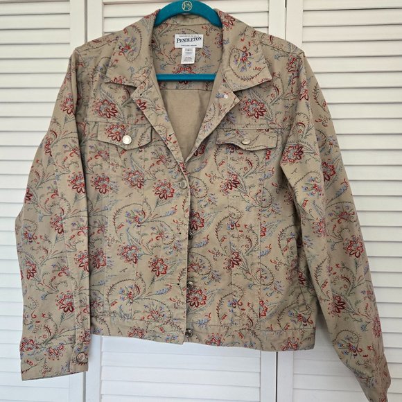 Pendleton | Jackets & Coats | Pendleton Tan Floral Denim Jean Jacket ...